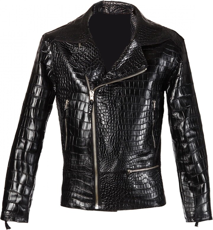 VICKS LEATHER Leather Jackets for Mens Aligator Motorcycle Bomber Original Leather Crocodile ...