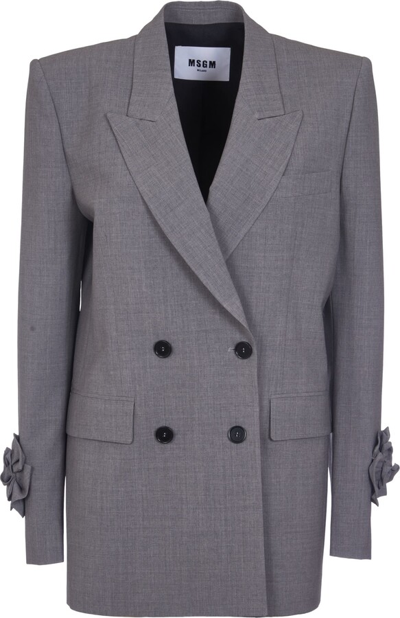 MSGM Logo Patched Double-breasted Long Dinner Jacket - ShopStyle