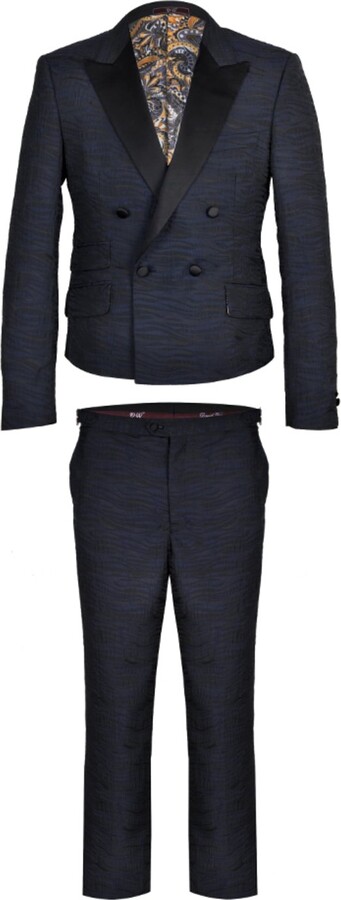 David Wej Signature Cropped Double Breasted Jacquard Wave Print Tuxedo ...
