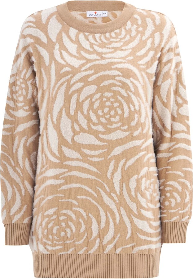 Peraluna Rose Patterned Knitwear Fluffy Crew Neck Sweater - Beige/Cream ...