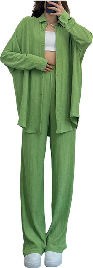 Dawwoti Womens Lightweight Set Summer 2 Piece Shirt Trouser Airport ...