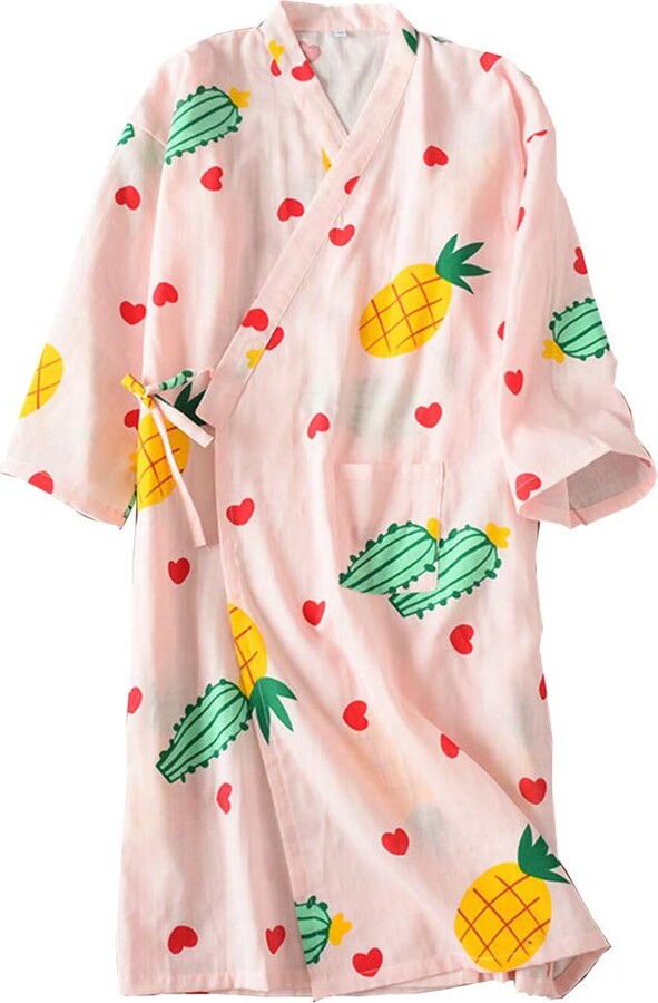 Fancy Pumpkin Japanese Style Robes Kimono Pajamas Suit Dressing Gown Set for Women -[Leaf B ...