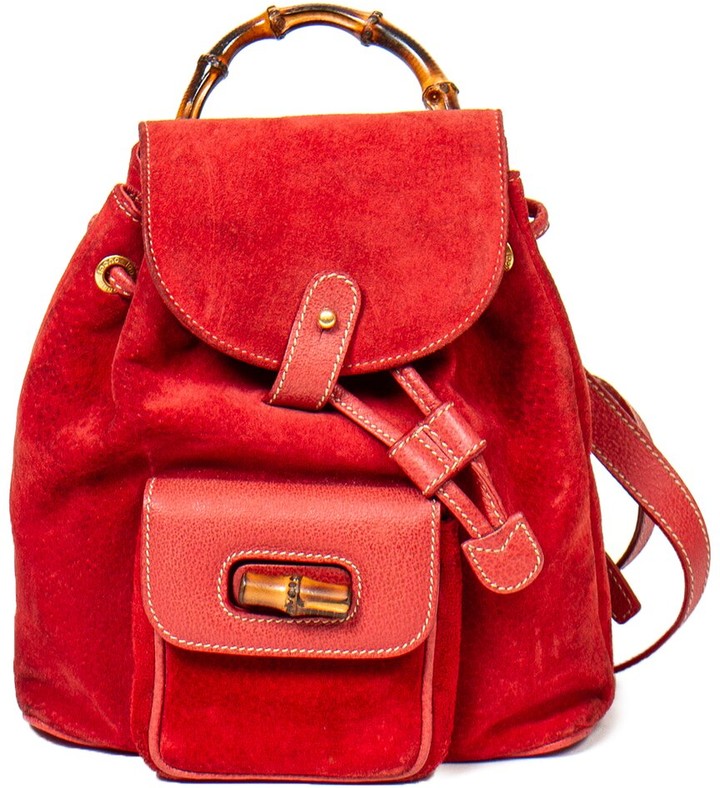 Gucci Red Suede Bamboo Backpack - ShopStyle
