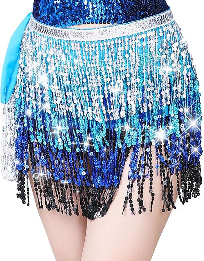 Baisdan Sequin Tassel Skirt Belly Dance Hip Scarf Festival Club Summer Beach Wrap Mini Skirts ...