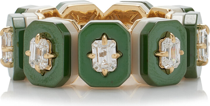 Minty 18k Yellow Gold Deuce Court Diamond Eternity Band - ShopStyle Rings