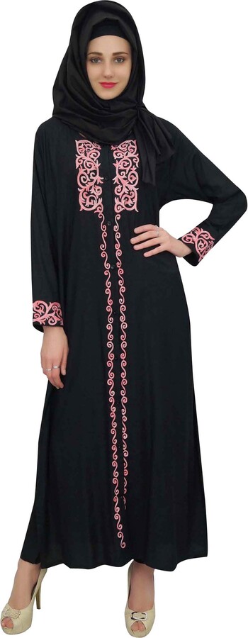 Bimba Muslim Black Burqa Abaya Casual Wear Front Open Maxi Dress with Hijab - 14 - ShopStyle