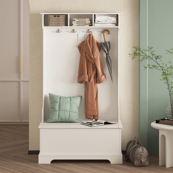 Modern Hall Tree with 4 Hooks and Hinged Lid - ShopStyle Entryway Benches