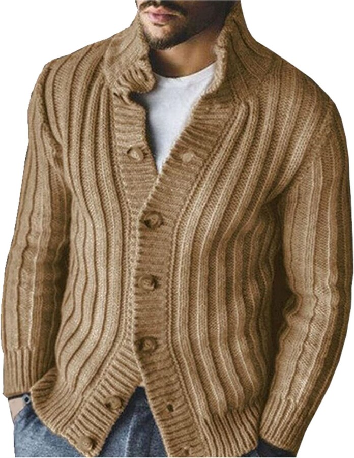 Cenlang Mens The Dude Zip Up Cardigan Sweaters Chunky V Neck Shawl ...