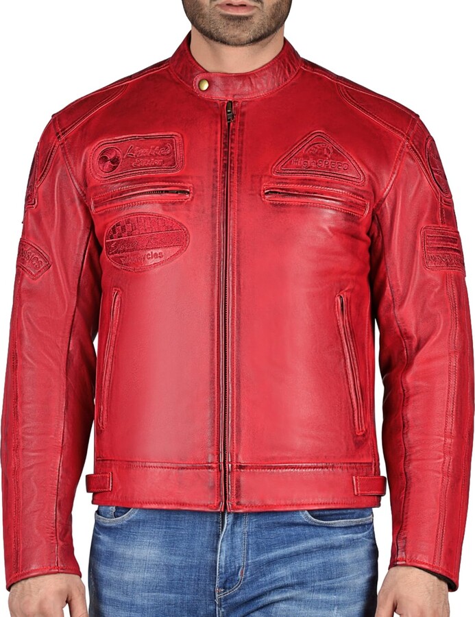WMW WALI MOTO WEAR Men's Motorcycle Leather Jacket with Protectors ...