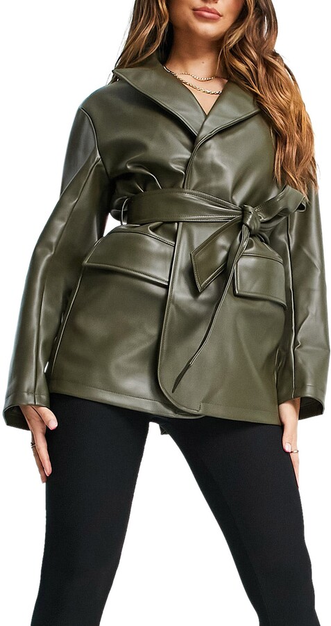 ASOS DESIGN Belted Faux Leather Jacket - ShopStyle