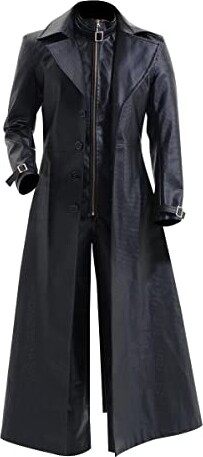 Fashion_First Mens Black Leather Trench Coat Full Length Matrix ...