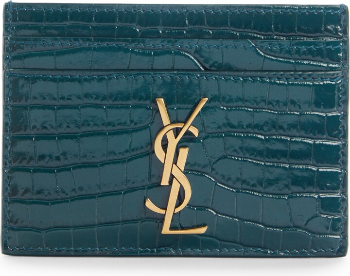 Saint Laurent Monogram Croc Embossed Leather Card Case - ShopStyle