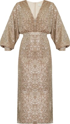 UNDRESS - Eve Nude Sequin Deep V Neck Midi Dress - ShopStyle