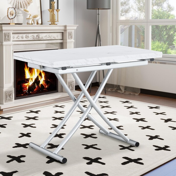 QRRICA Glass Modern Minimalist Multifunctional Lift Dining Table with 0 ...