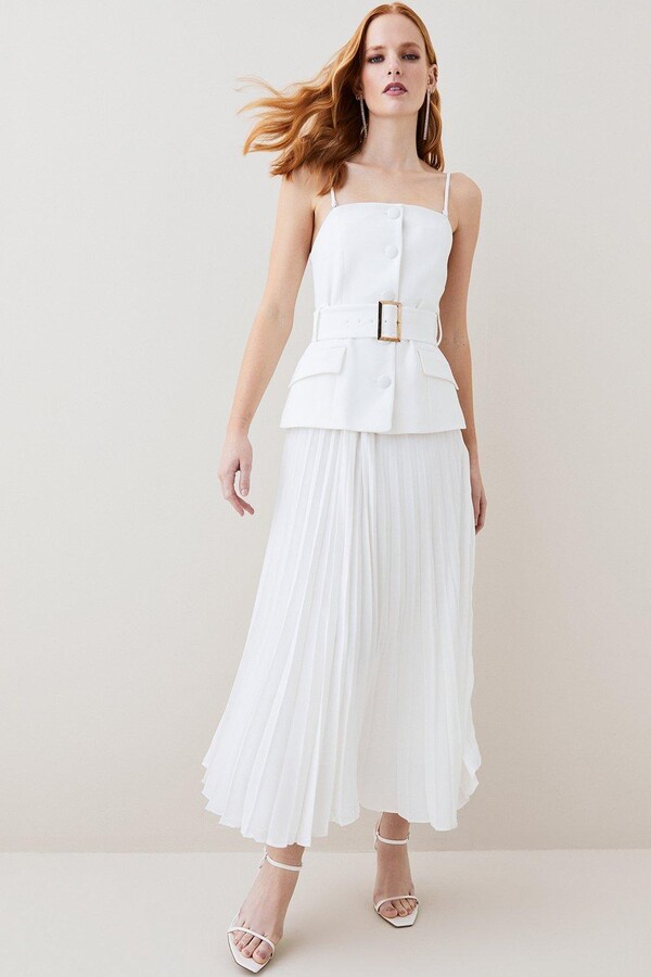 Karen Millen Compact Stretch Bodice Pleated Skirt Midi Dress - ShopStyle