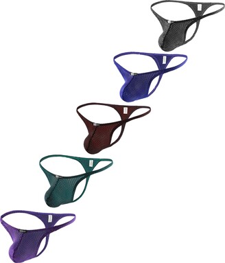 iKingsky Men's Large Pocket G-String Sexy Low Waist Bulge Thong Underwear Y-Back Thong Underwear ...