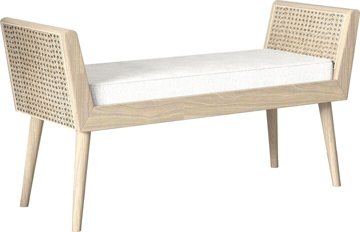 Warehouse of Tiffany Aderyn Mid-Century Padded Bench with Raised Rattan ...