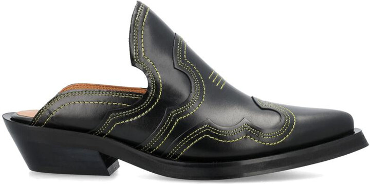 Ganni Embroidered Western mules - ShopStyle