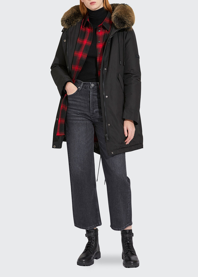 Army by Yves Salomon Fox Ruff Technical Coat, Black - ShopStyle