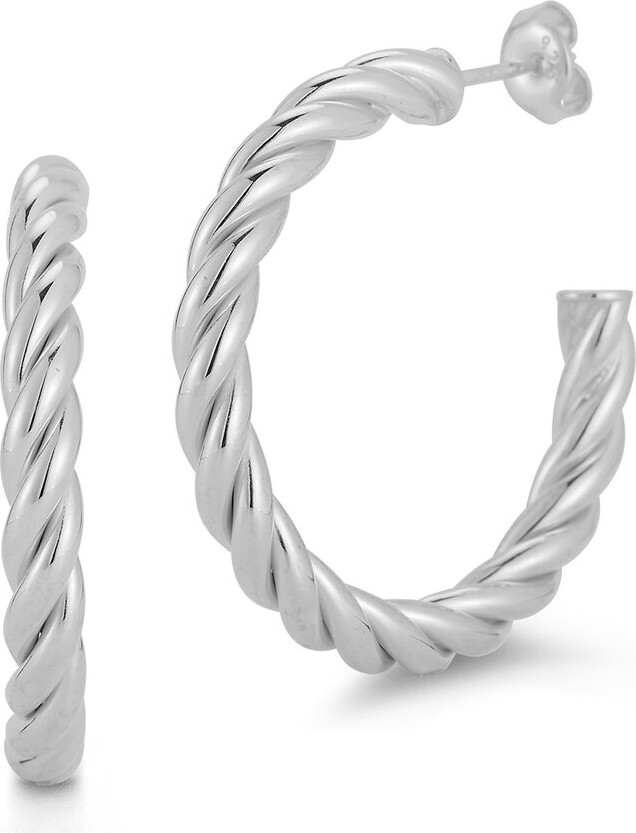 Chloe And Madison Silver Bold Twist Hoops - ShopStyle Earrings