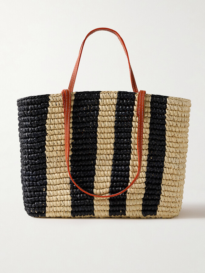 Sensi Canasta Leather-trimmed Striped Straw Tote - Neutrals - ShopStyle