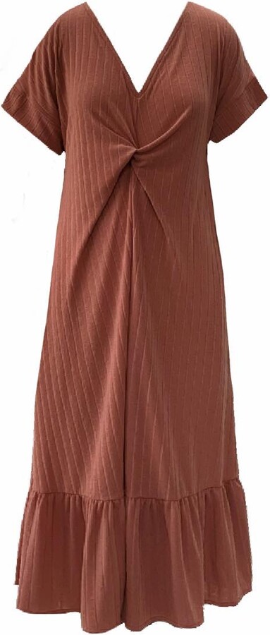 Frock Tales Midi Riviera Dress With Knot In Pink Jersey - ShopStyle