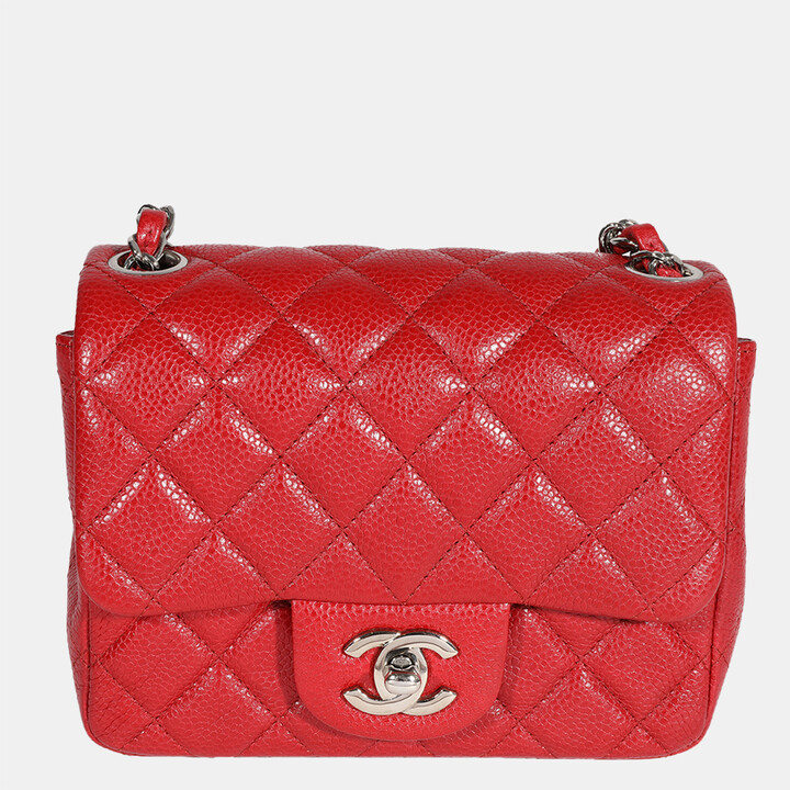 Chanel Red Quilted Caviar Leather Mini Square Classic Flap Bag - ShopStyle
