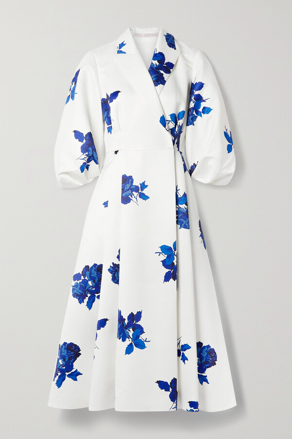 Emilia Wickstead Goldie Floral-print Faille Midi Wrap Dress - Ivory - ShopStyle