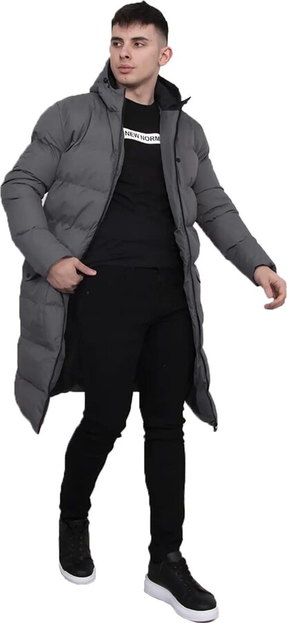 Divadames Mens Padded Parka Longline Hooded Winter Coat Warm And Cosy