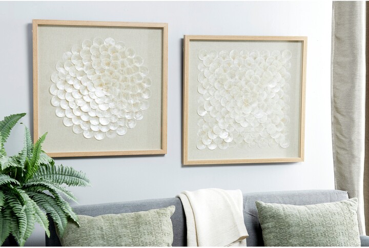 Studio 350 Cream Shell Handmade Overlapping Shells Geometric Shadow Box ...