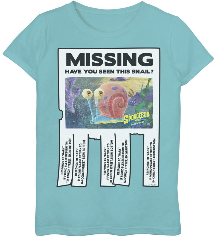 Nickelodeon Girls 7-16 Girls Spongebob Movie Missing Gary Graphic Tee ...