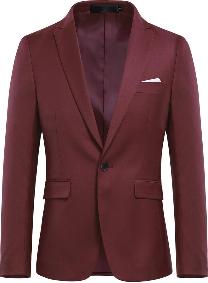 Allthemen Mens Slim Fit Blazer Formal Business Suit Jackets 1 Button ...
