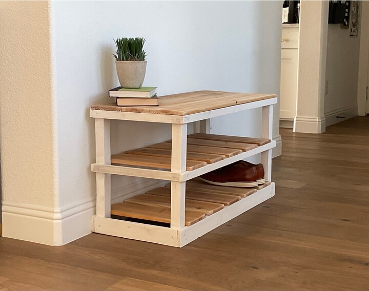 Intrinsic Haven Rustic Wood Entryway Two-Tier Shoe Rack Bench - ShopStyle