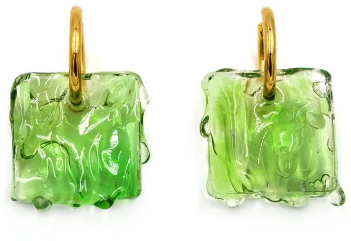 Lime Green Dripping Square - ShopStyle Earrings