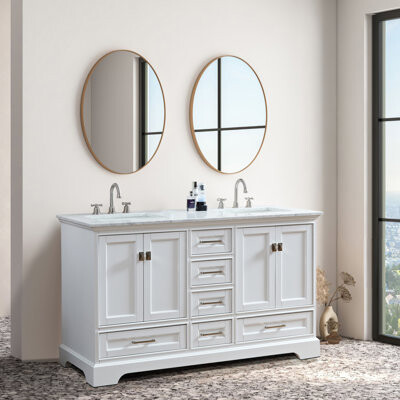 Wildon Home Dursun 60'' Double Bathroom Vanity with Carrara Marble Top ...