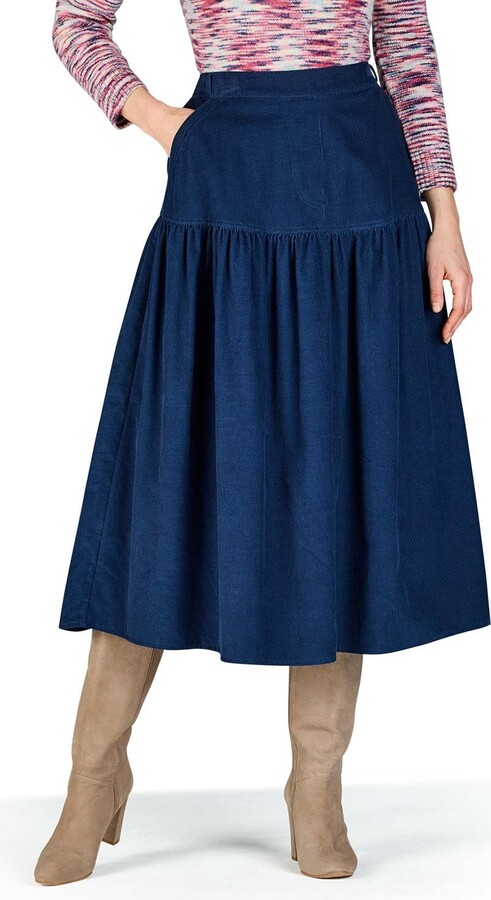 Amber Ladies Pull-On Stretch Tiered Cord Skirt with Elasticated Waist ...