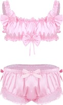 Choomomo Men's Ruffled Frilly Lace Satin Sissy Lingerie Set Bra Panties ...