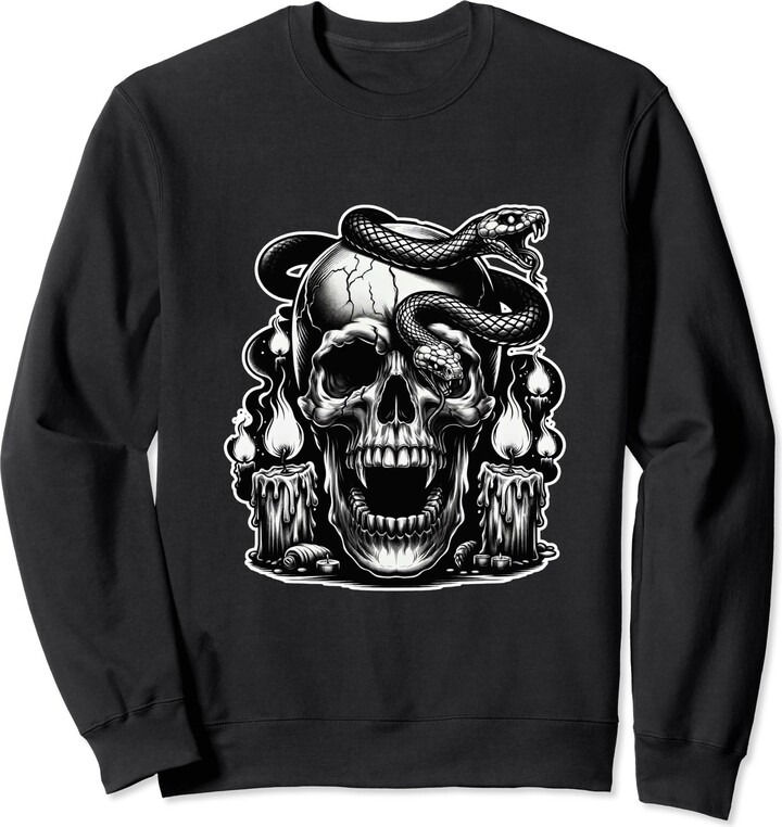 Creepy Occult Goth Skull Snake Design Eerie Vampire Skull with Fangs ...