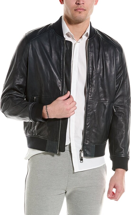 Armani Exchange Blouson Leather Jacket - ShopStyle