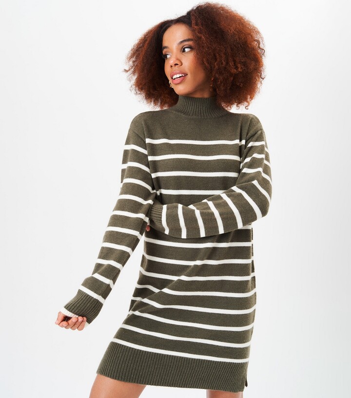 Women's Green Striped Knit Midi Dress Gini London - ShopStyle