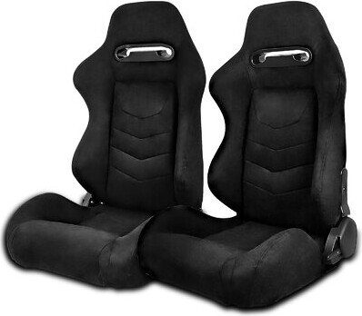 Modern Depo Universal Racing Seats Pair With Dual Sliders, Black Suede ...