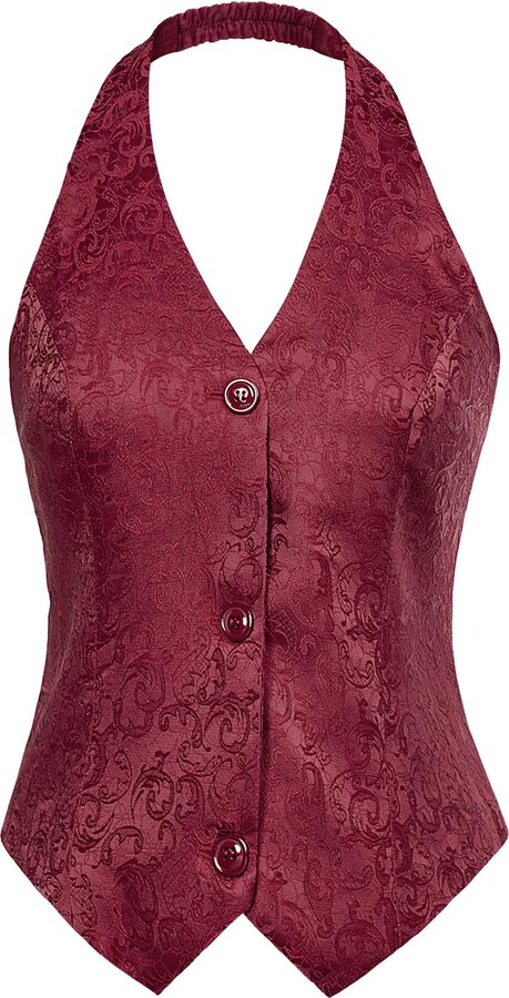 Belle Poque Women Halter Neck Waistcoat Sleeveless Single Breasted ...