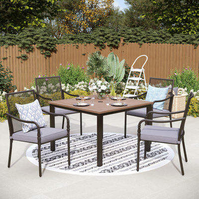 Lark Manor Asfand 7pcs Outdoor Patio Dining Set With Wood Like Table ...