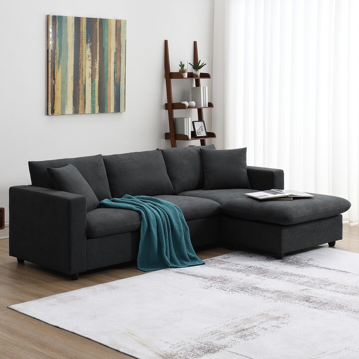 Sunmory 100.4*64.6" Modern Sectional Sofa,L-shaped Couch Set with 2 Free pillows,4-seat ...