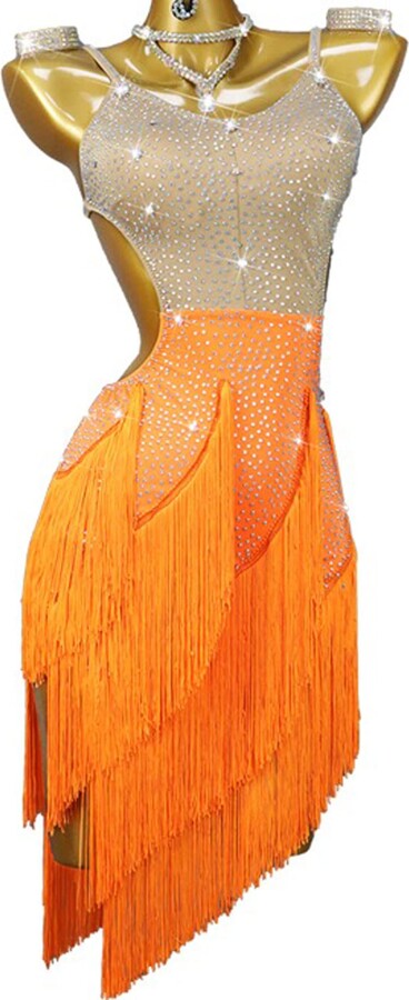 YDHTIZ Latin Dance Dress Fringe Ballroom Costume Straps Salsa Tango ...