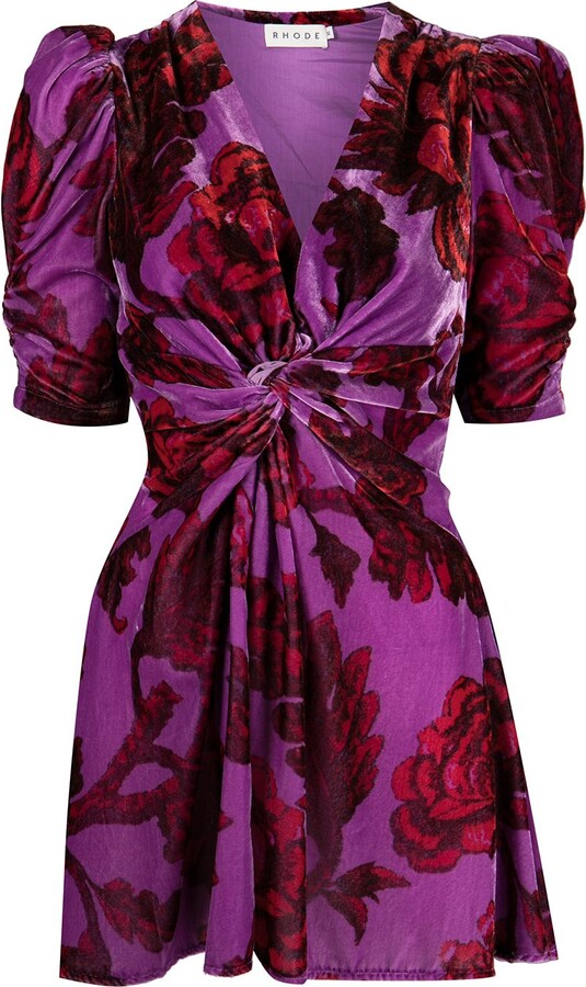Rhode Resort Floral-Print Velvet Effect Mini Dress - ShopStyle