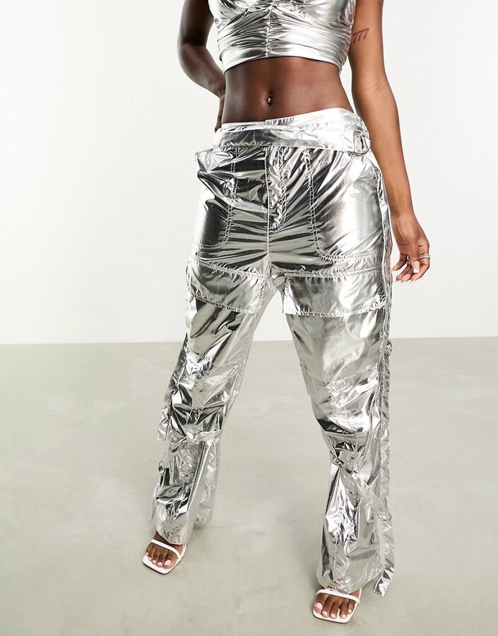 Amy Lynn Y2K liquid combat pants in high shine metallic silver - part ...