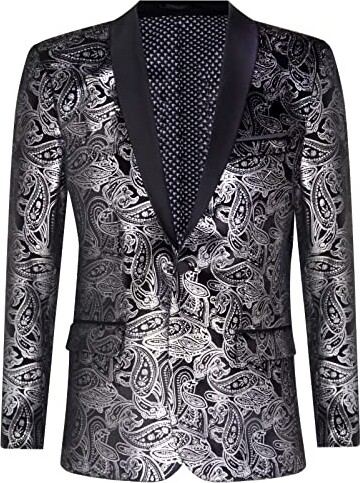 TruClothing.com Mens Classic Silver Paisley Black Velvet Tuxedo Dinner Jacket Tailored Blazer ...