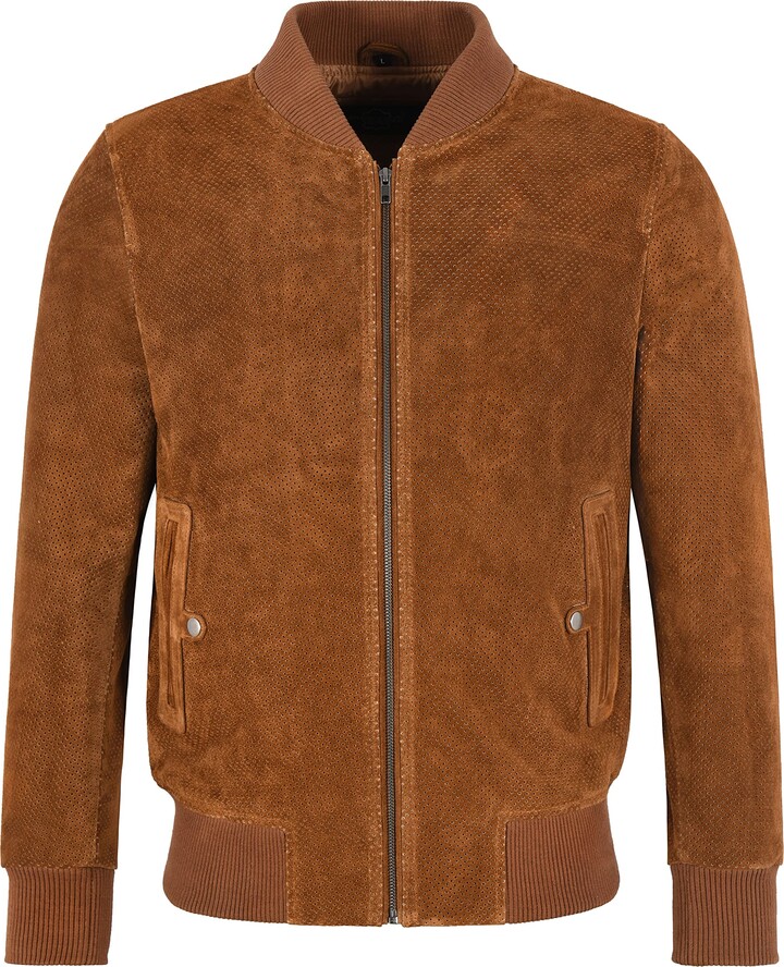 Smart Range Leather Men's Perforated Tan Suede Bomber Jacket Casual ...