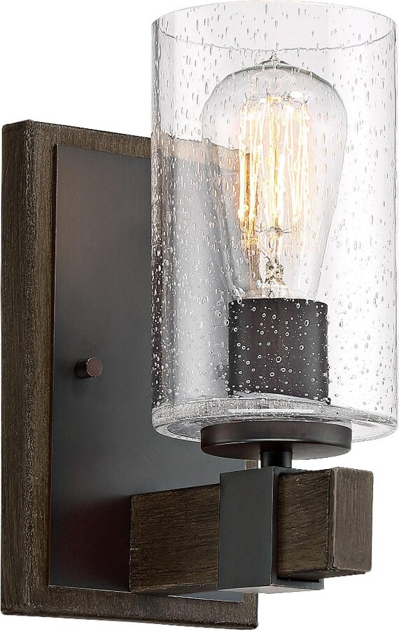 Franklin Iron Works Farmhouse Wall Light Sconce Wood Finish Grain ...